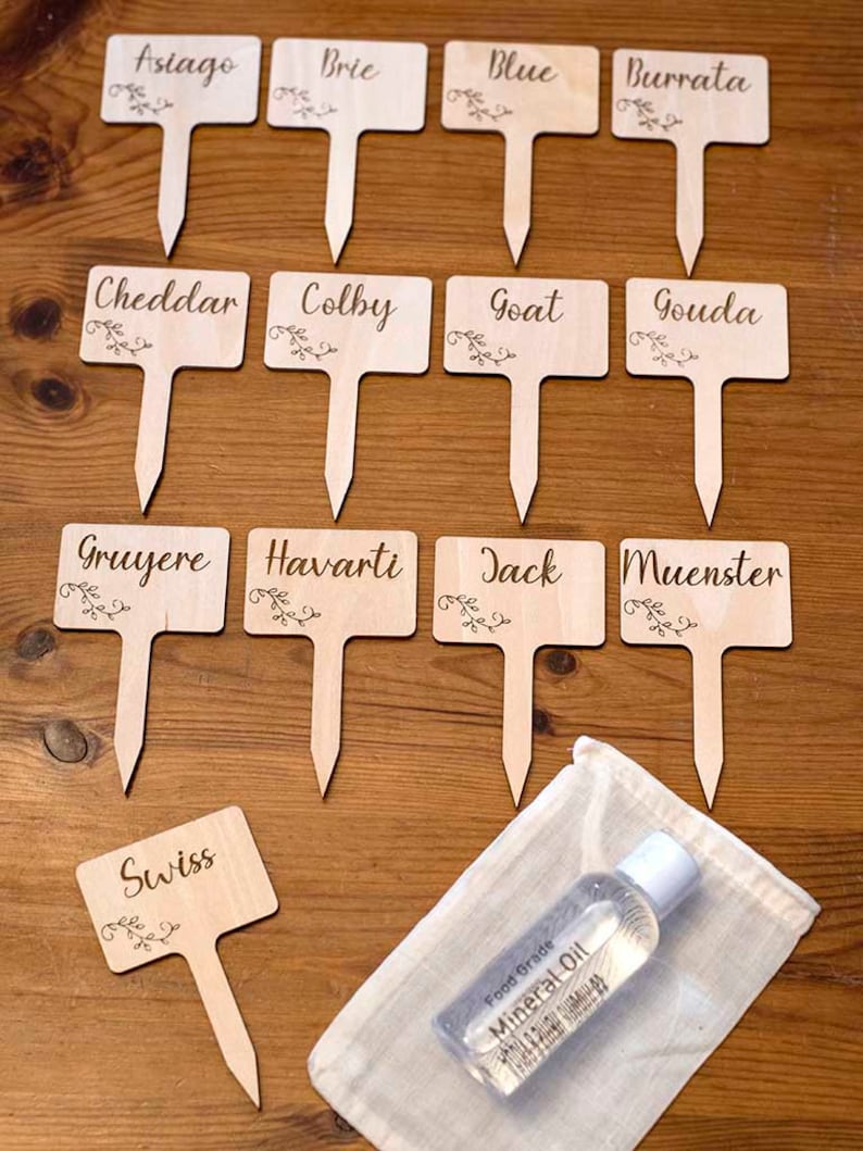 Set of 13 Engraved Wooden Cheese Labels - Custom Cheese Markers ...
