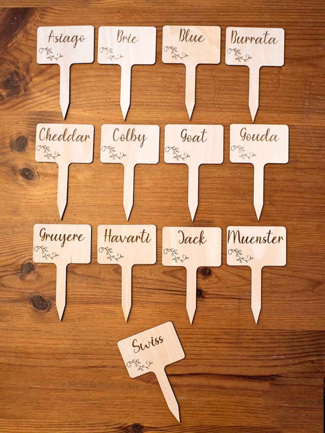 Set of 13 Engraved Wooden Cheese Labels - Custom Cheese Markers ...