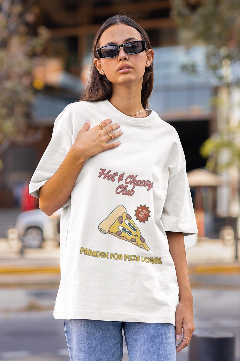 Hot & Cheesy Club Pizza T-shirt Funny Pizza Lover Oversized Tee, Retro ...