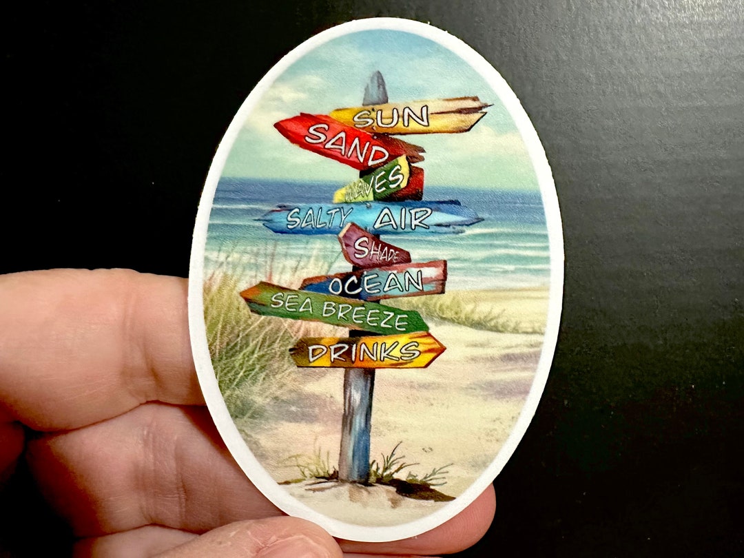 Beach Sign Sticker| Laptop Sticker | Water Bottle Sticker | Journal ...
