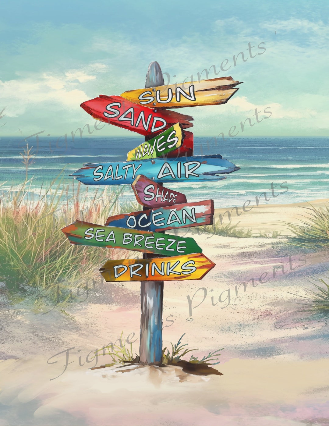 Beach Design Digital Wall Art Multi Directional Beach Sign High Quality ...