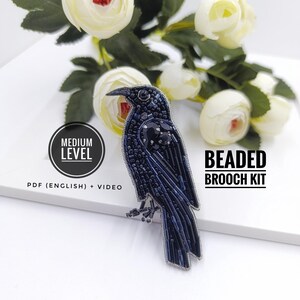 Black Raven Brooch Kit, Embroidery Bird Kit, Crow Beaded Brooch Kit ...