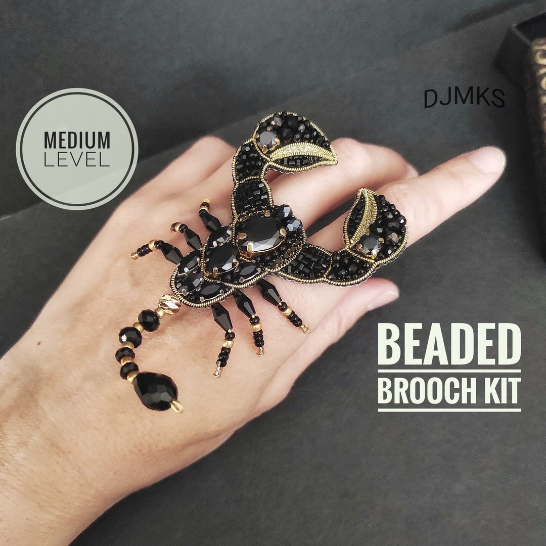 DIY Bead Embroidery Kit Scorpion Brooch, Insect Jewelry Pattern, Black ...