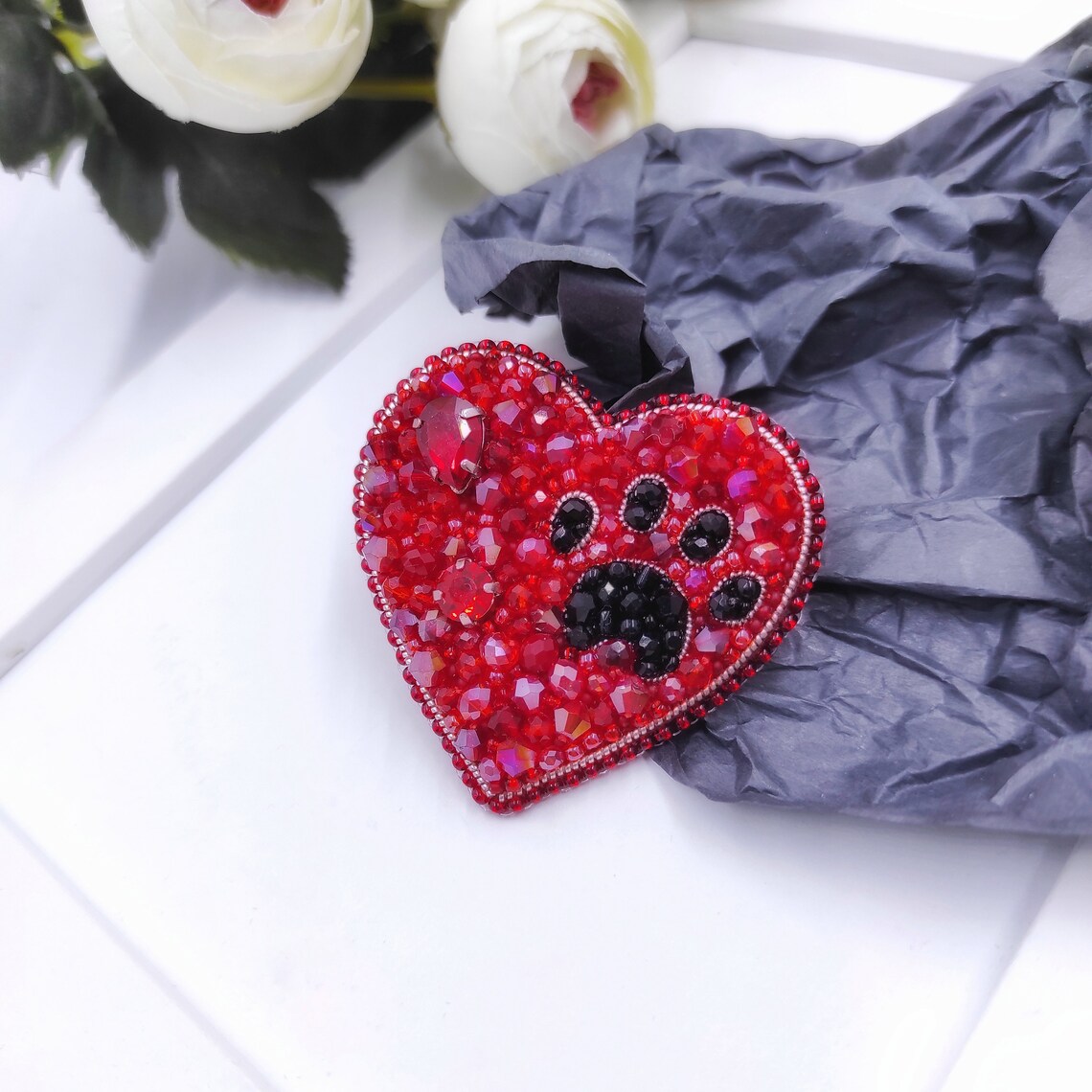 PDF Video Tutorial Heart With Paw Brooch, Bead Pdf Digital Pattern ...