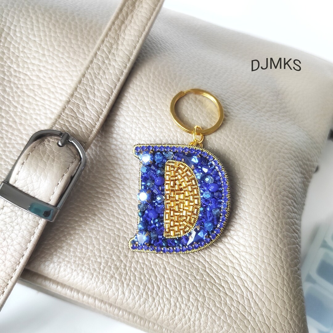 Royal Blue Gold Letter D Keychain Handmade Initial Keychain - Etsy