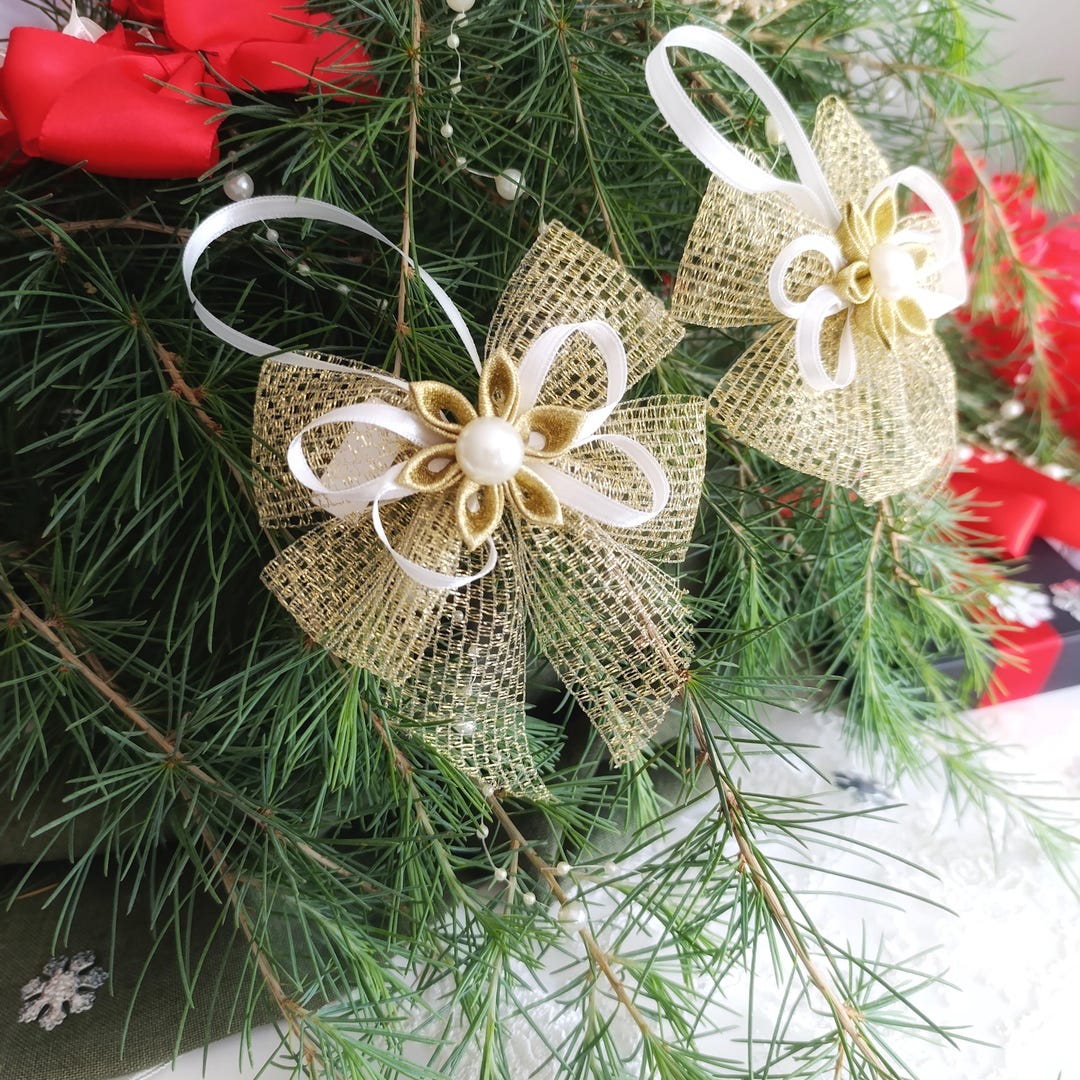 Gold Christmas Tree Bows, Christmas Mother Gift, Home Tree Decoration ...