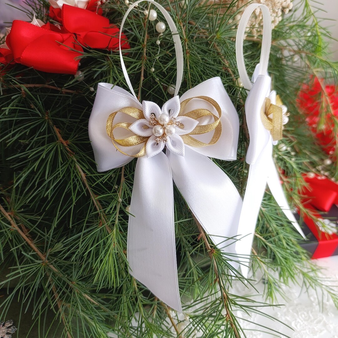 Gold White Christmas Tree Bow, Christmas Sister Gift, Home Tree ...
