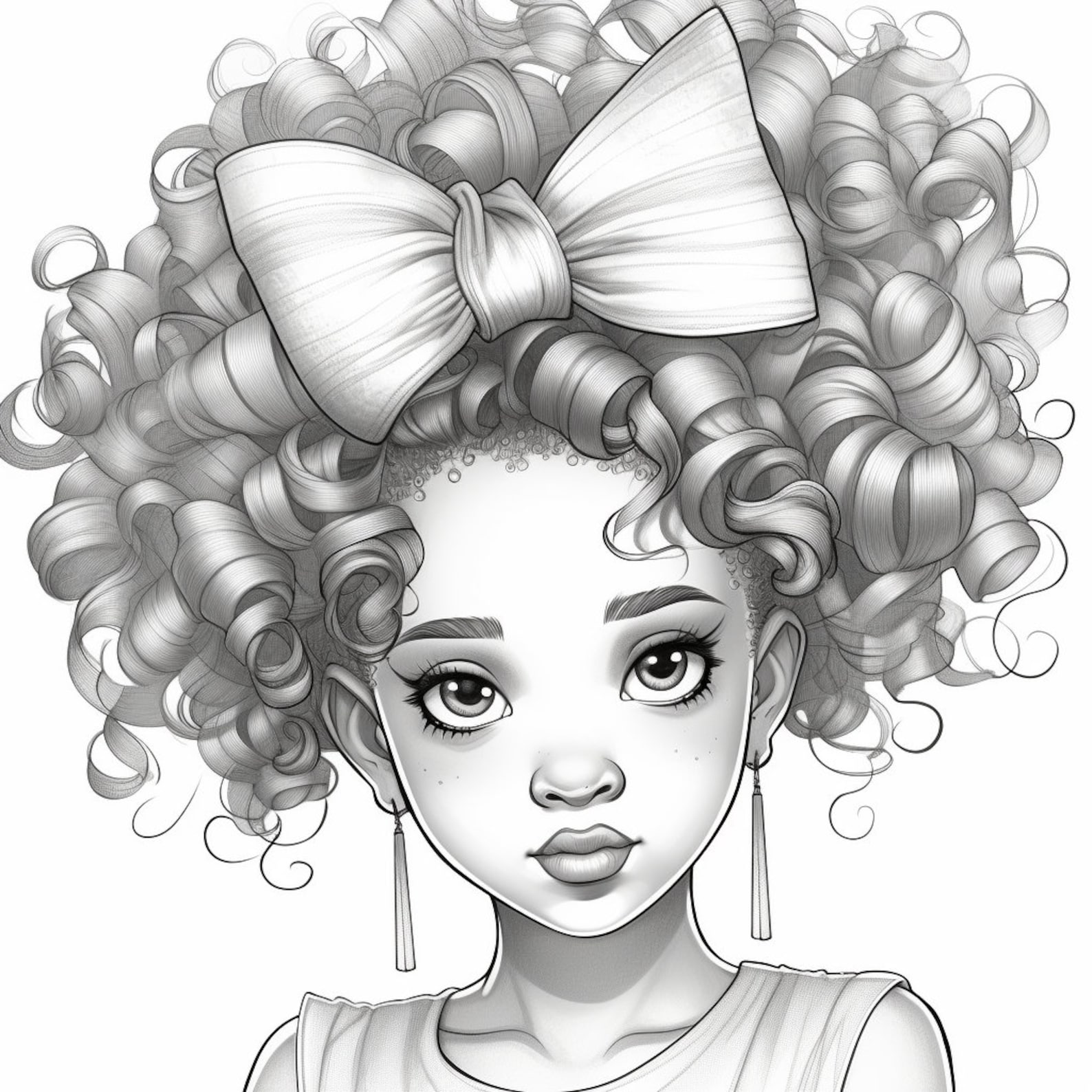 Little Girl With the Curly Hair Coloring Page - Etsy