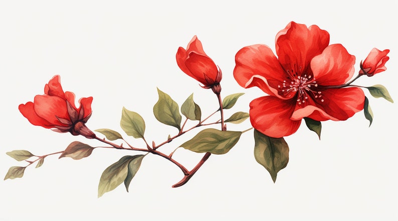 Red Flowers Without Background PNG, Watercolor Flower Clipart, Red ...