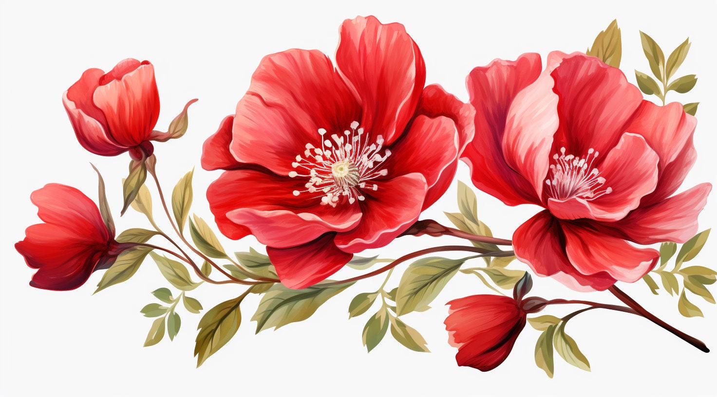 Red Flowers Without Background PNG, Watercolor Flower Clipart, Red ...