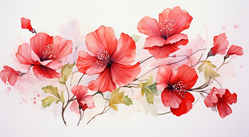Red Flowers Without Background PNG, Watercolor Flower Clipart, Red ...
