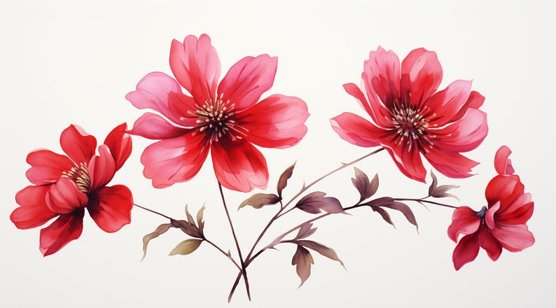 Red Flowers Without Background PNG, Watercolor Flower Clipart, Red ...
