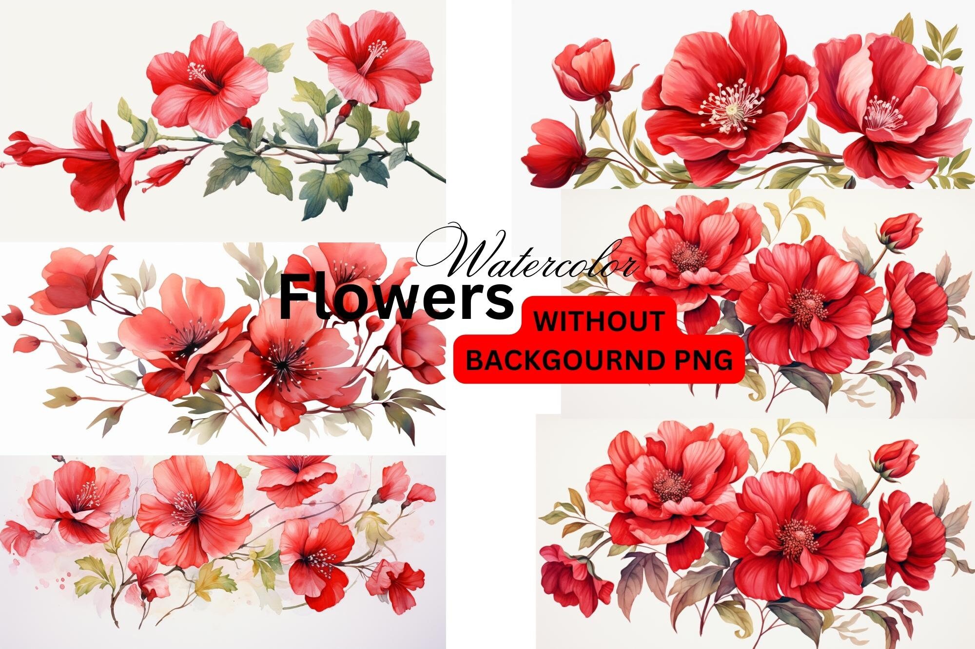 Red Flowers Without Background PNG, Watercolor Flower Clipart, Red ...