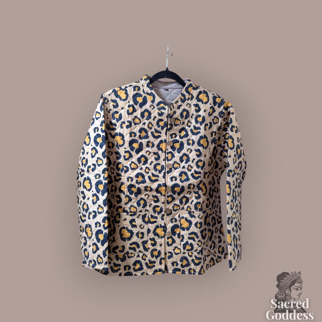 Leopard Print Quilted Cotton Jacket, Animal Print Outerwear, Leopard ...