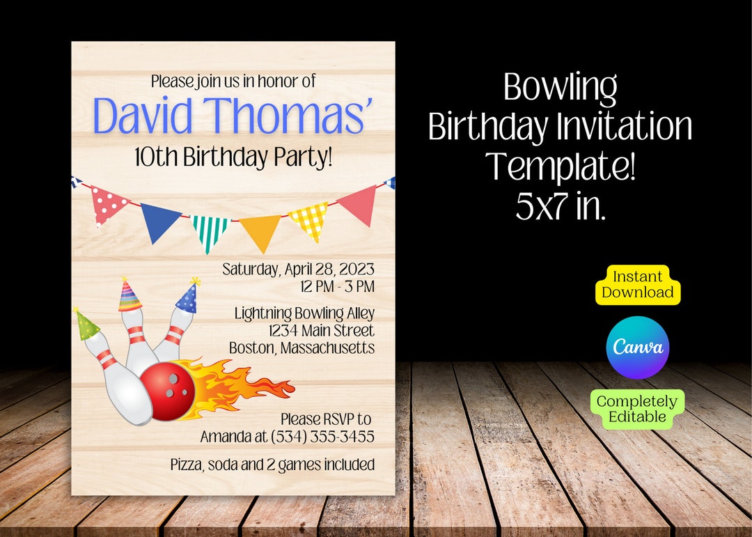Bowling Birthday Party Invitation, Bowling Ball Birthday Party ...