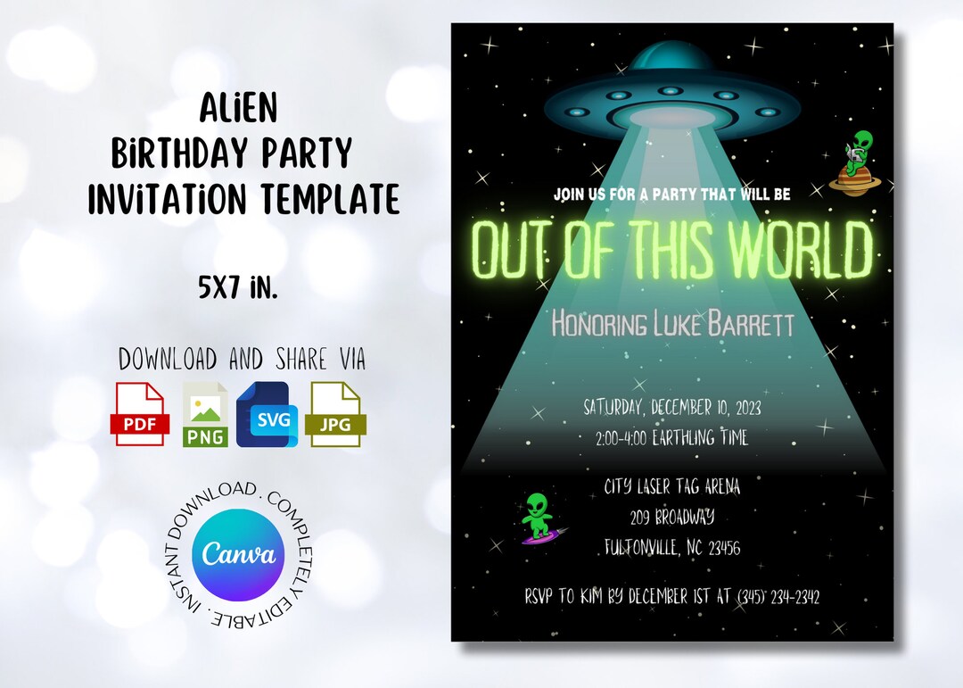 Outer Space Birthday Invitation, UFO Alien Birthday Invitation, Alien ...