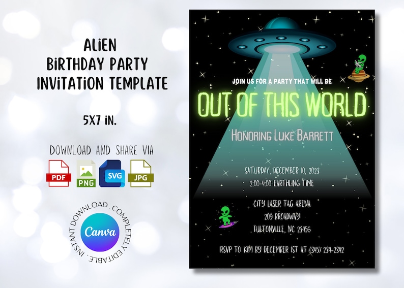 Outer Space Birthday Invitation, UFO Alien Birthday Invitation, Alien ...