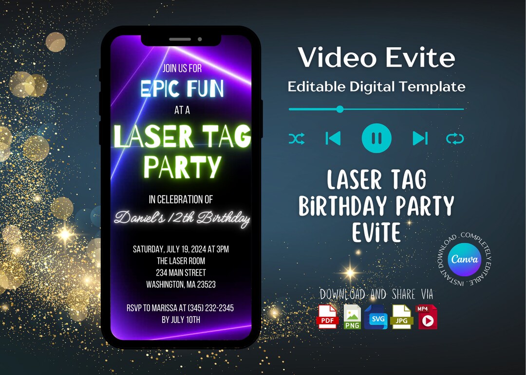 Laser Tag Evite, Digital Invitation, Laser Tag Birthday Invitation ...