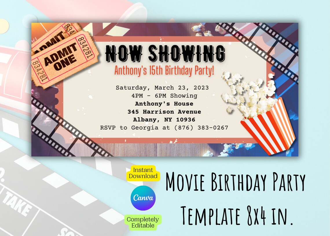 Movie Ticket Birthday Party Invitation, Movie Theater Birthday ...
