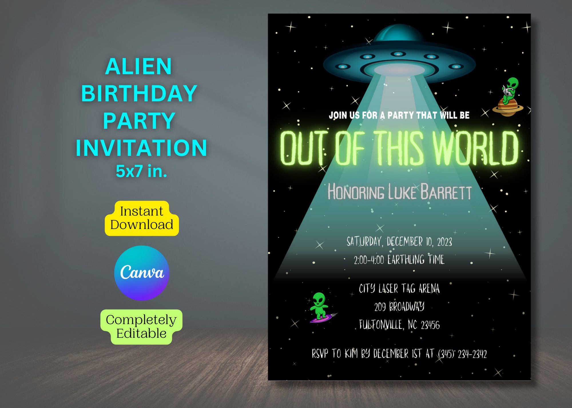 Outer Space Birthday Invitation UFO Alien Birthday - Etsy