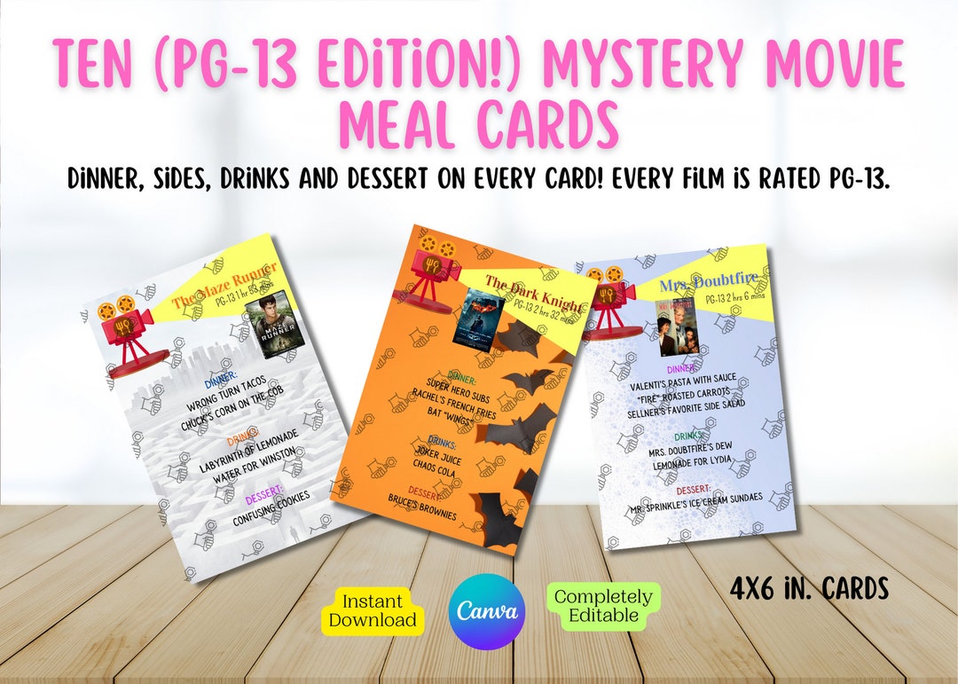 Family Dinner and a Movie Mystery Cards, Editable Dinner Templates ...