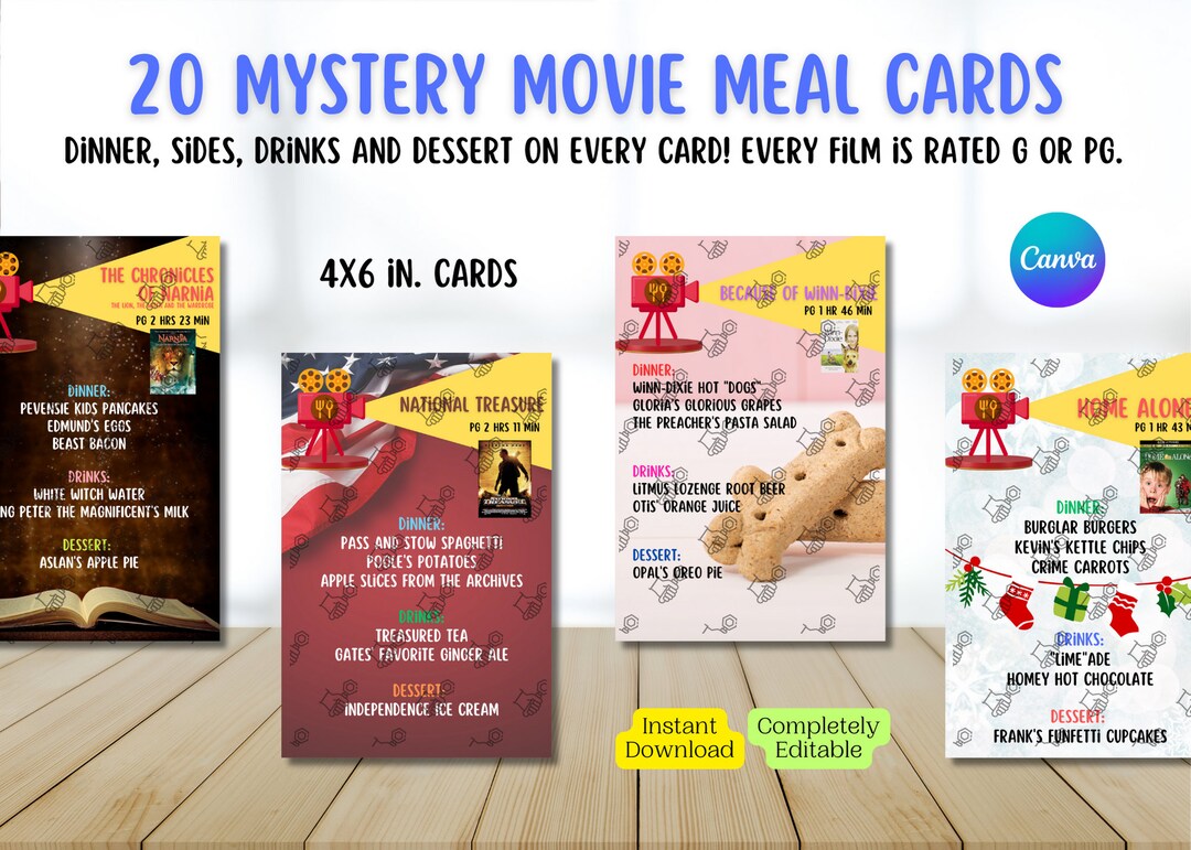 Family Dinner and a Movie Mystery Cards, Editable Dinner Templates ...