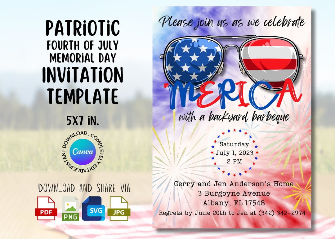 Merica Party, Fourth of July Party, Patriotic Party Invite, 4th of July ...