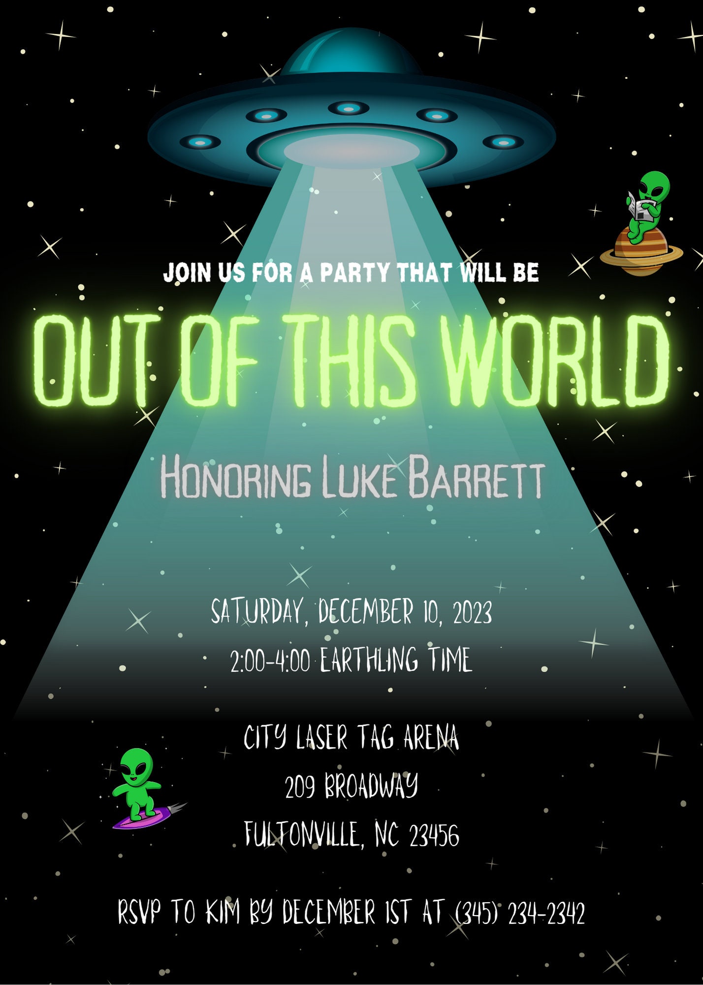 Outer Space Birthday Invitation, UFO Alien Birthday Invitation, Alien ...