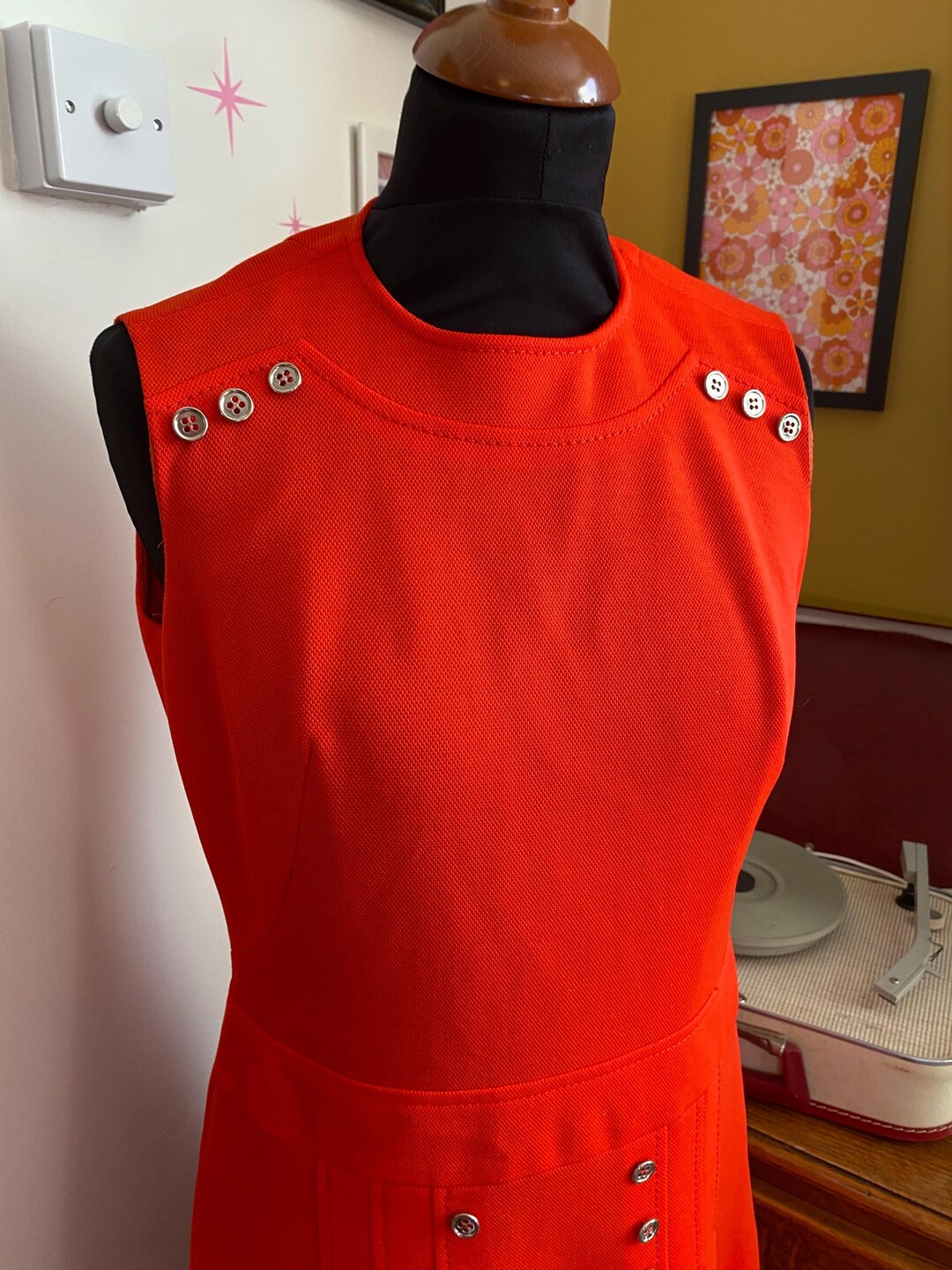 1970s Red Pleated Mod Dress, Button Details, UK 10, Sleeveless - Etsy