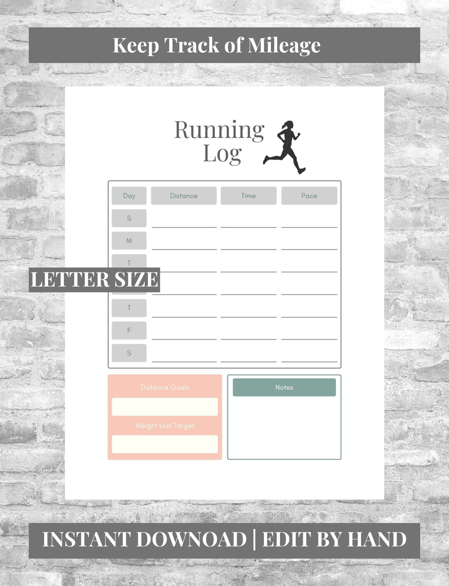 Running Log, Log for Runners, Run Tracker, Running Diary, Running ...