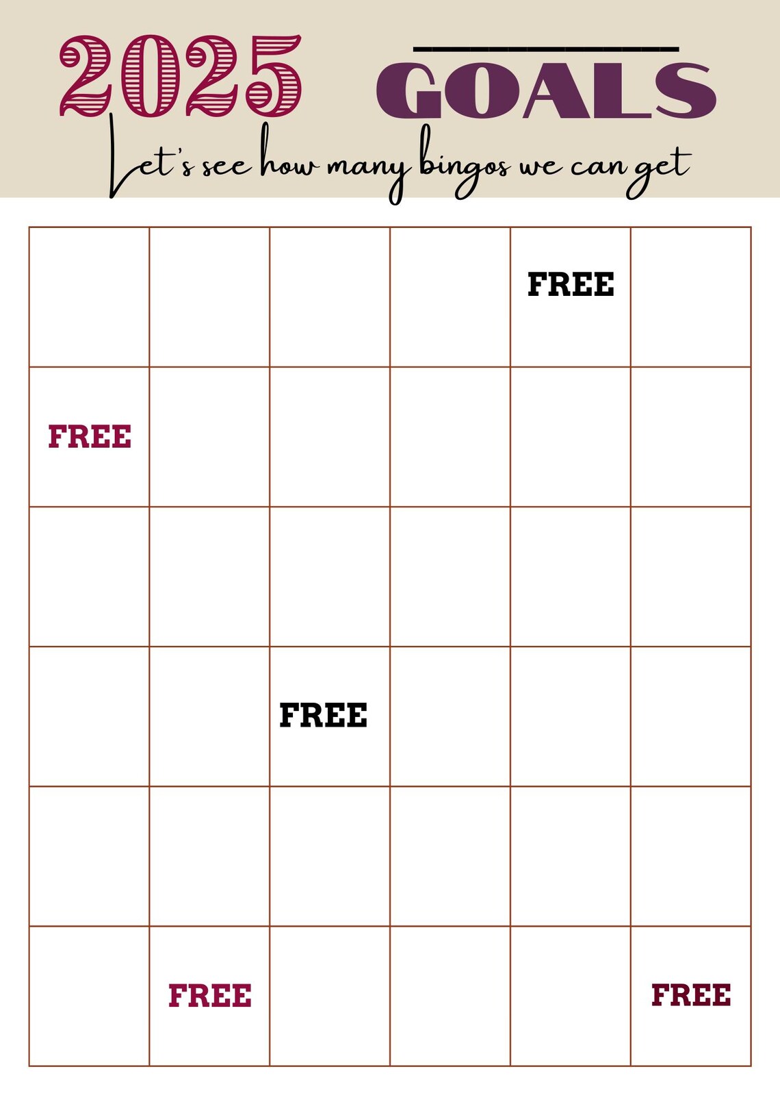 2025 Goals Bingo Board Template | Fun and Unique Goal-setting Printable ...