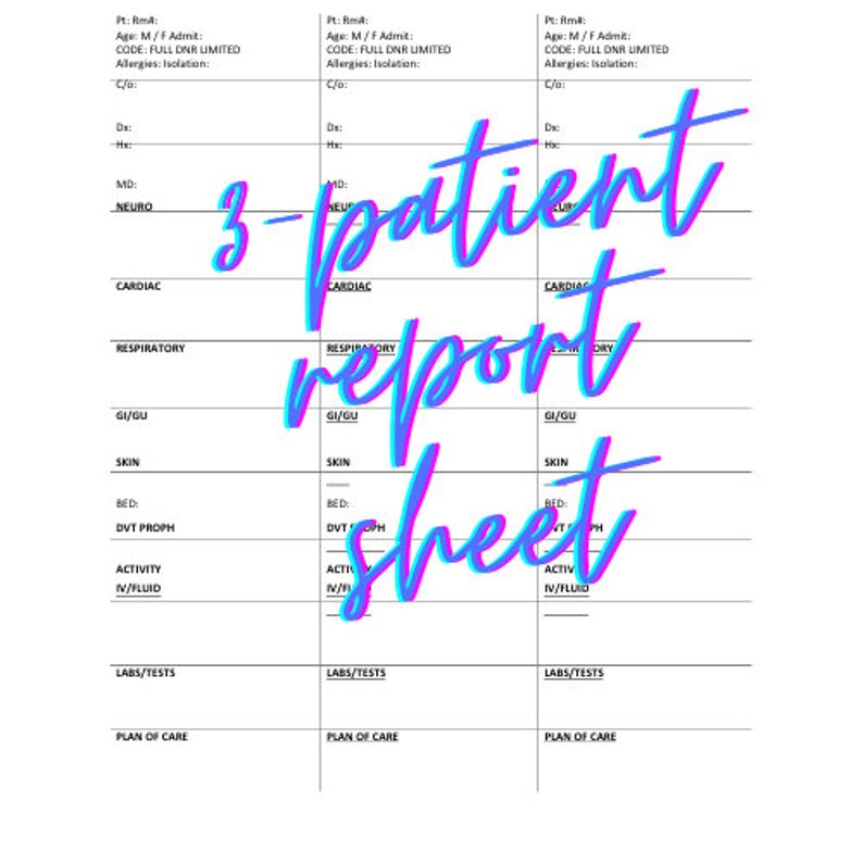Simple 3 Patient Handoff Report Sheet - Etsy