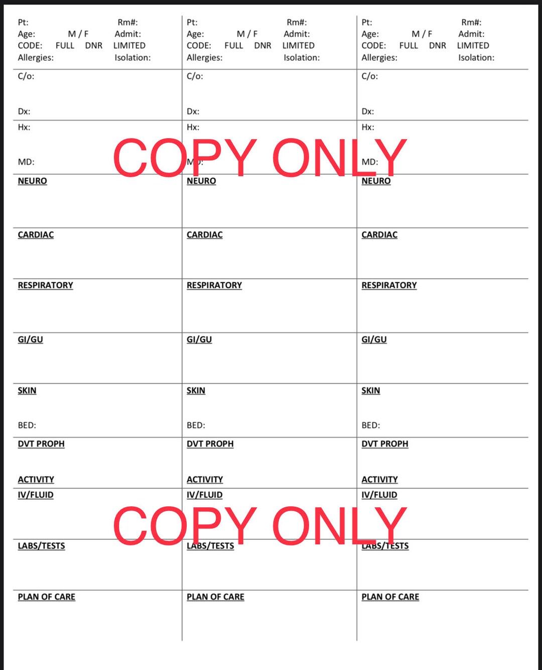 Simple 3 Patient Handoff Report Sheet - Etsy