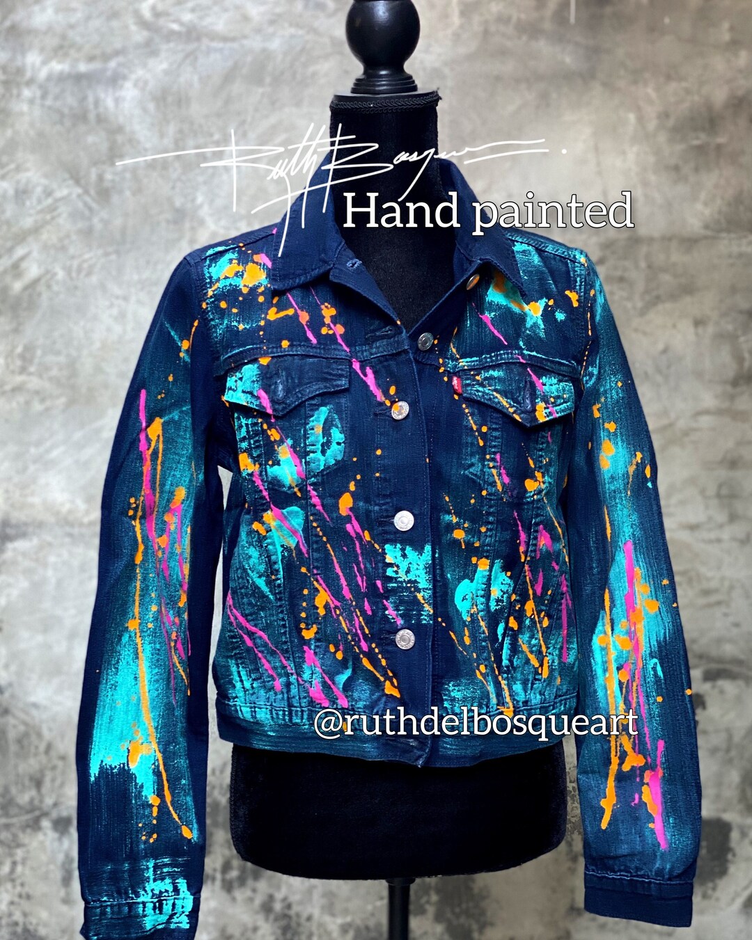 Hand Painted Denim Jacket “colorful”, Wearable Art, Fashion Art - Etsy