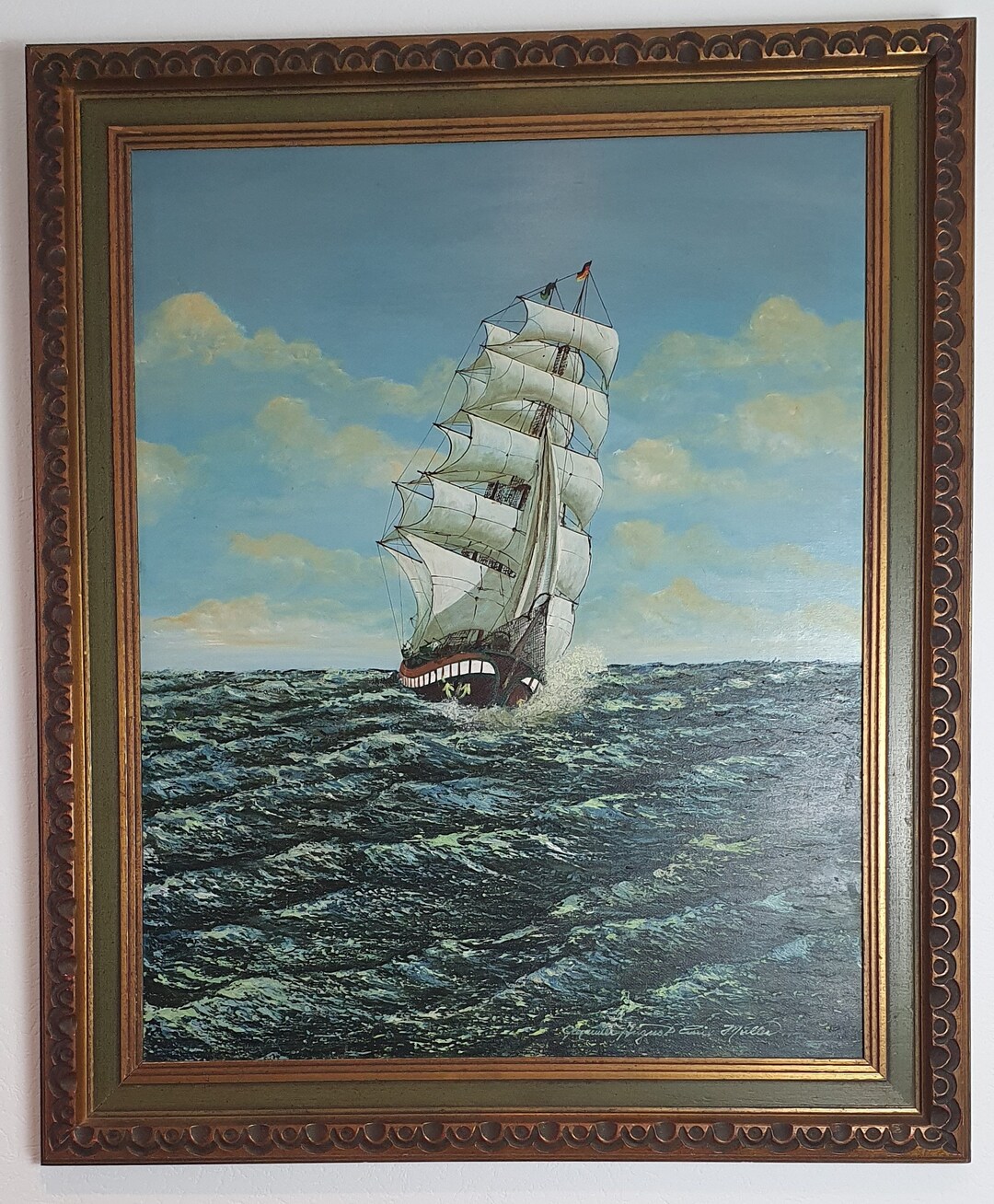 Magnificent Oil Painting Sailing Ship With Baroque Frame Emil Müller - Etsy