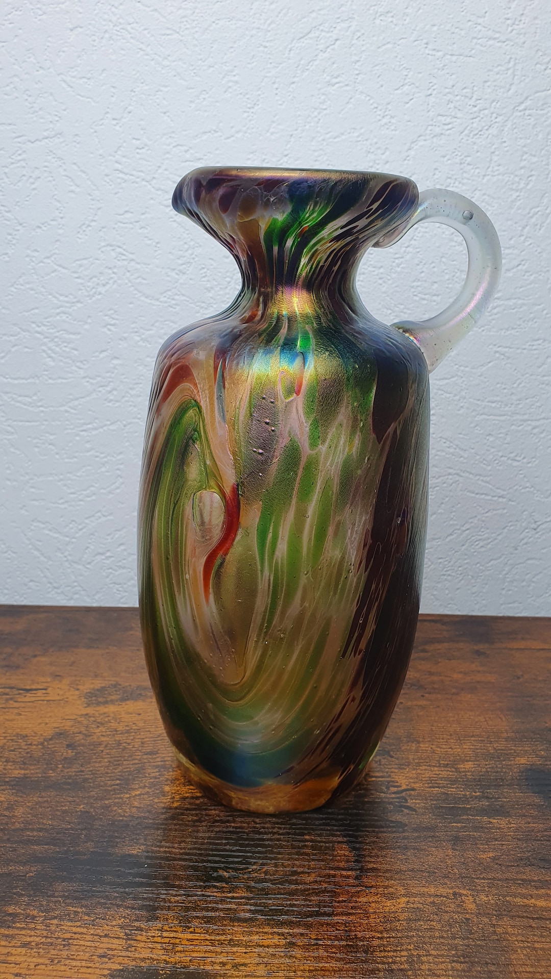 Vase Glass Jug Colorful Floral Motif Shimmer - Etsy