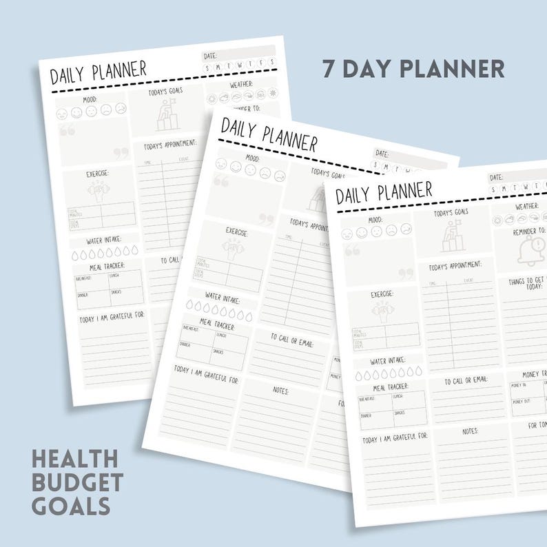7-day Daily Planner Printable Minimalist Daily Planner for the Entire ...