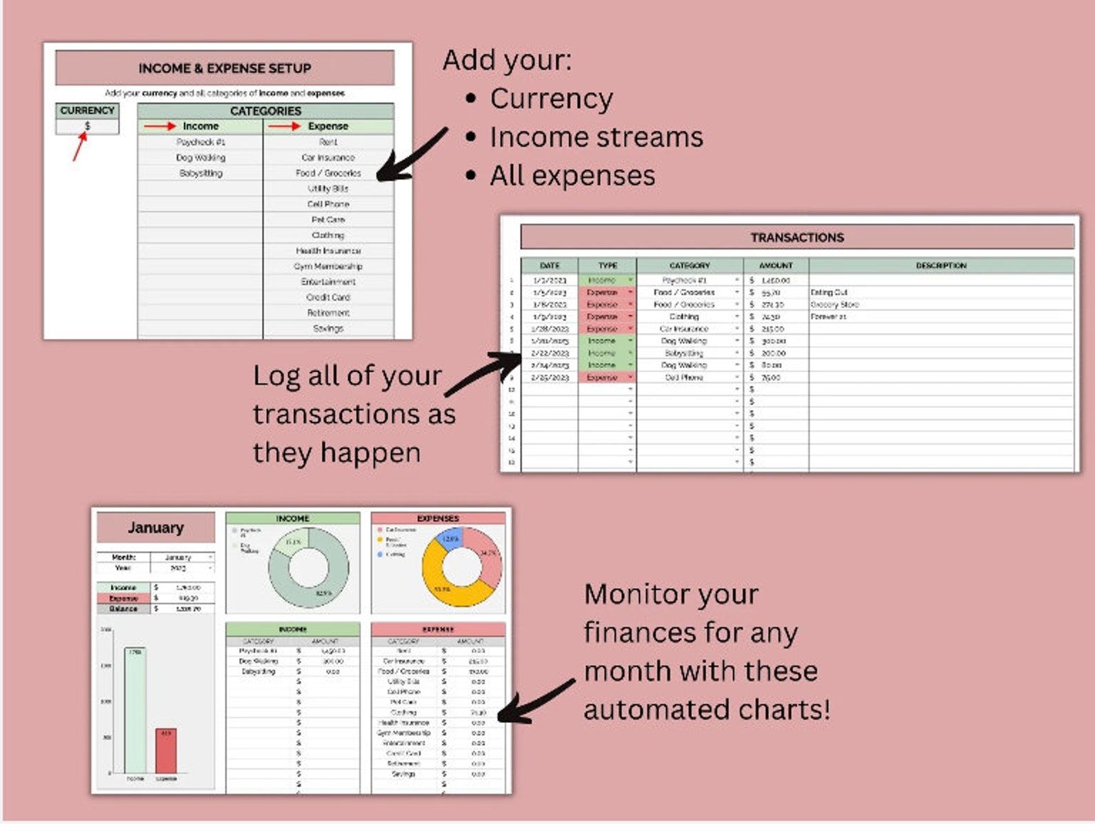 Income Vs Expense Tracker Google Sheets Template Etsy