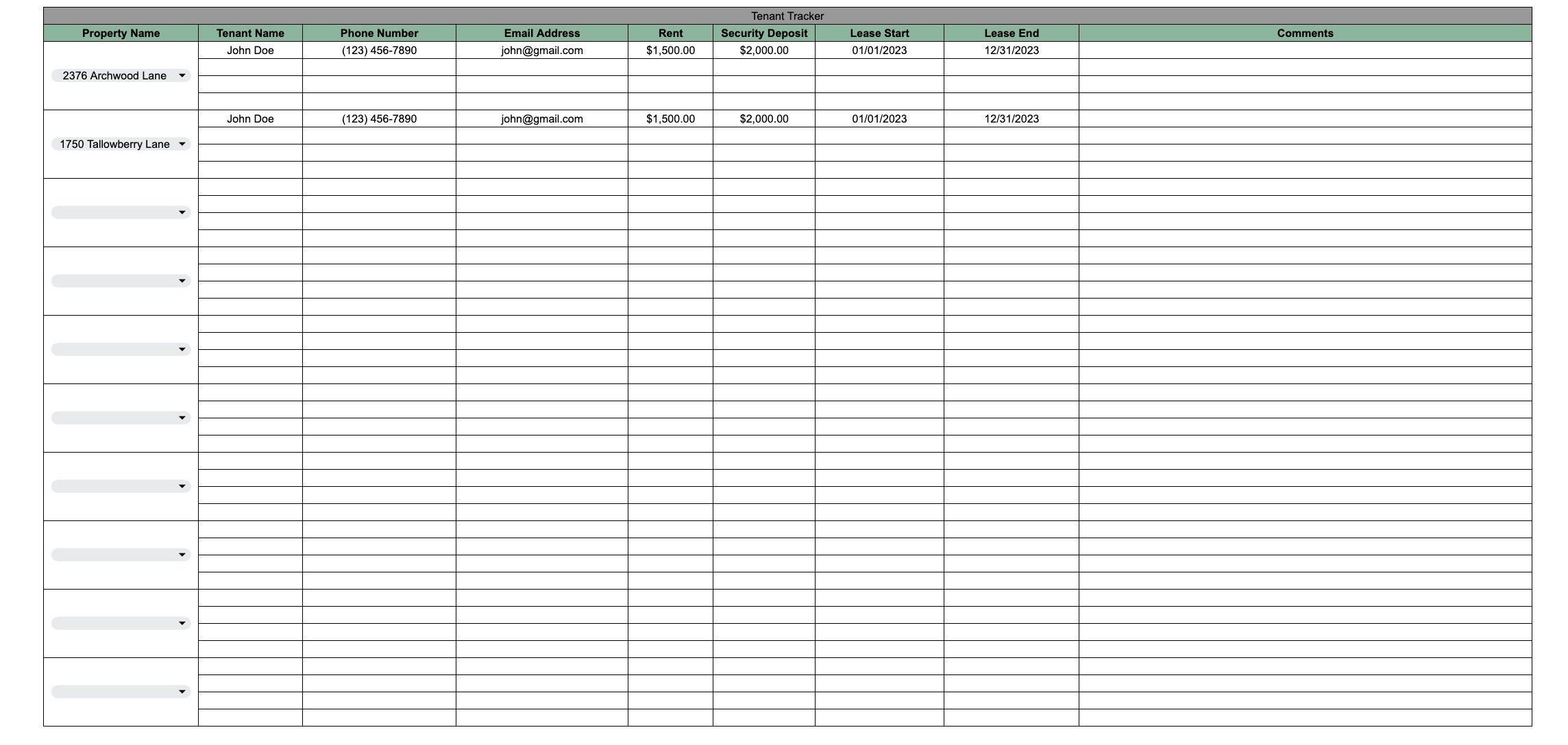 Landlord Rental Property Spreadsheet Template Google Sheets | Landlord ...