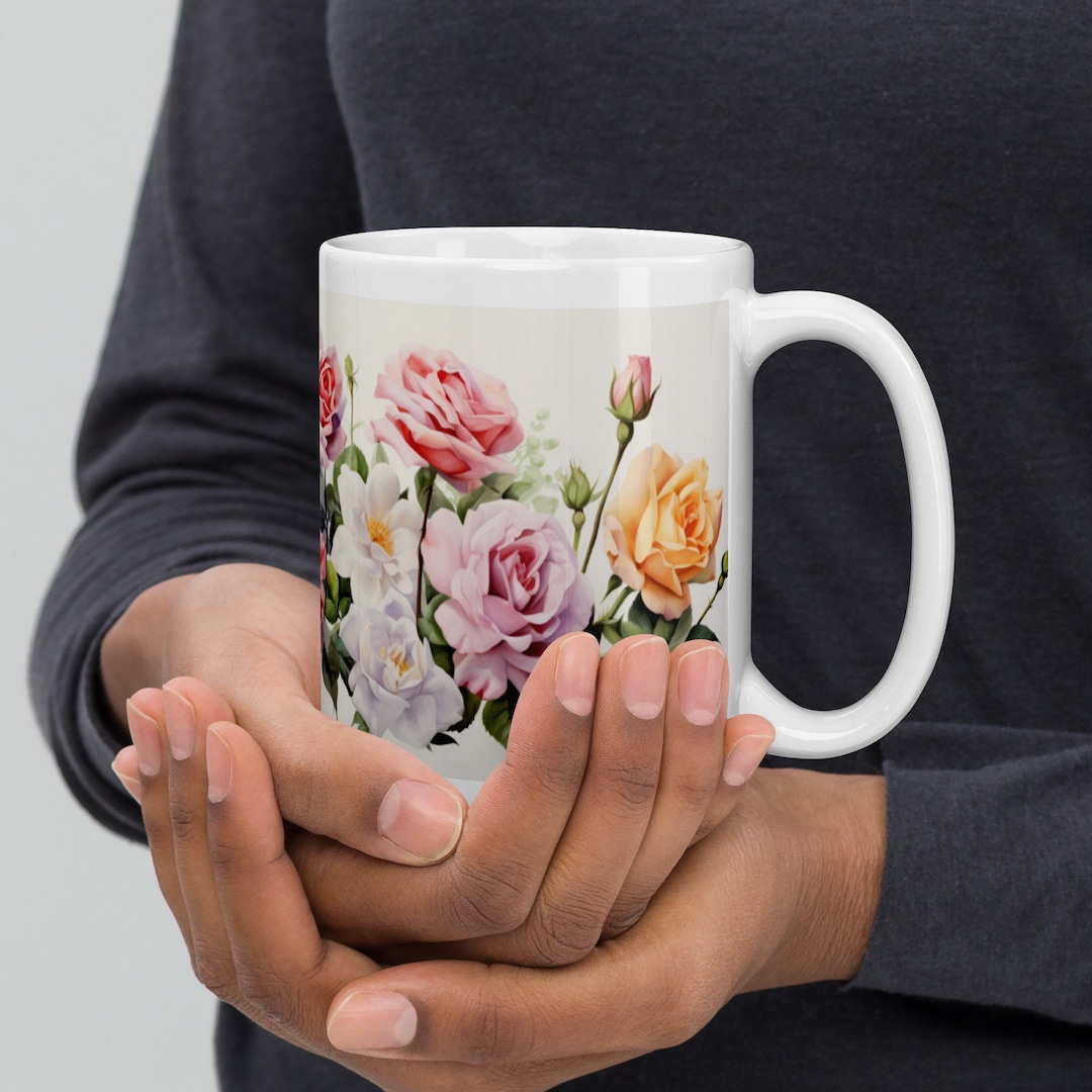 Rose Coffee Mug, Coffee Mug With Roses, Rose Lover Gift, Rose Covered ...