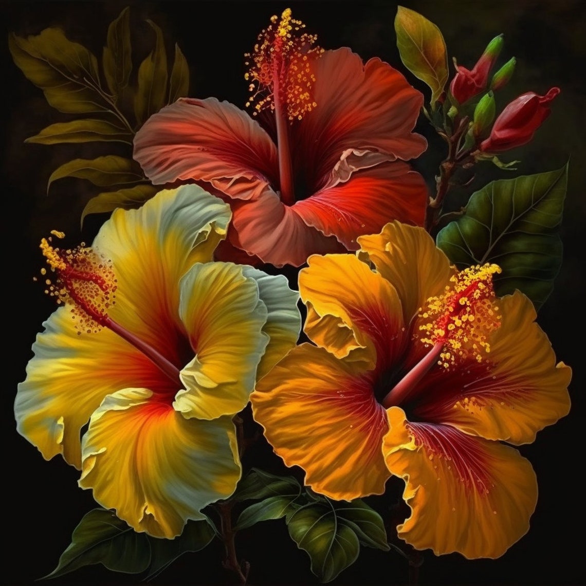 Three Vibrant Hibiscus Flowers Digital Download - Etsy
