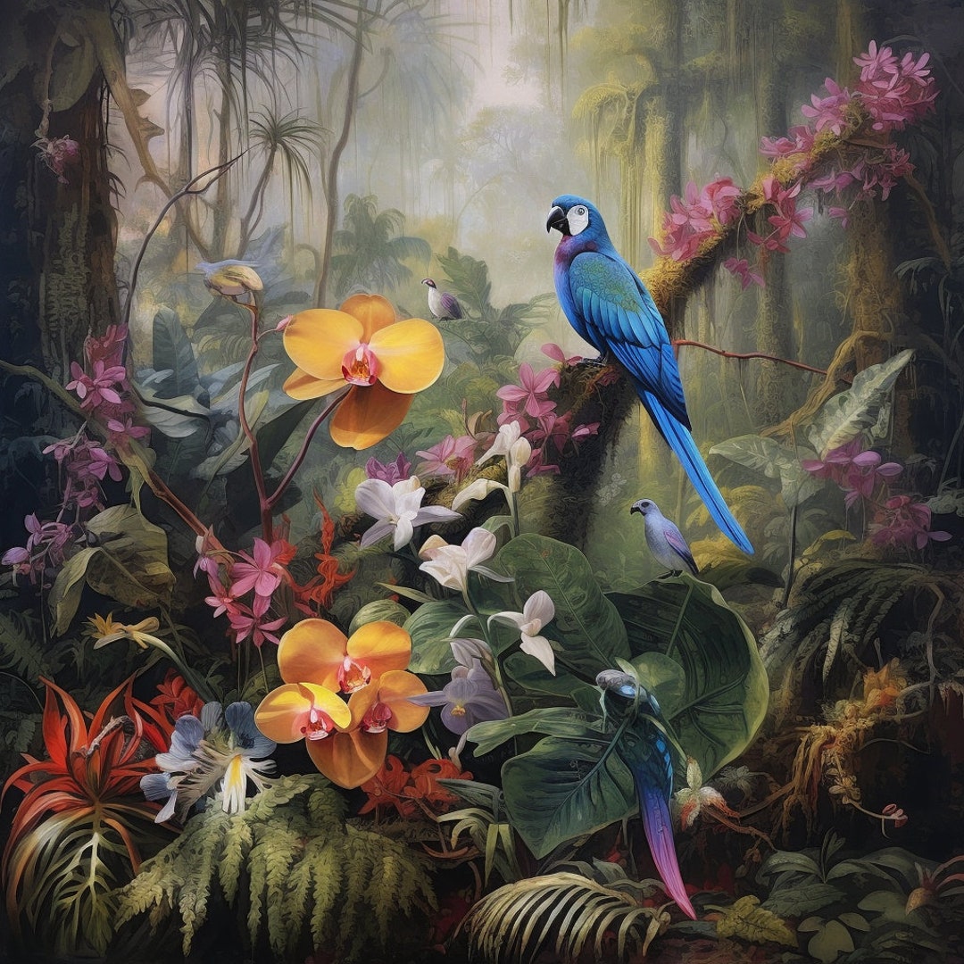 Colorful Tropical Birds in a Lush Jungle, Digital Download - Etsy