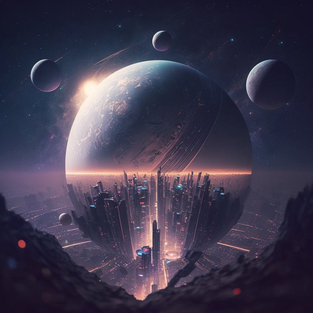 Ai-generated Art Piece Featuring a Futuristic Space City Digital ...