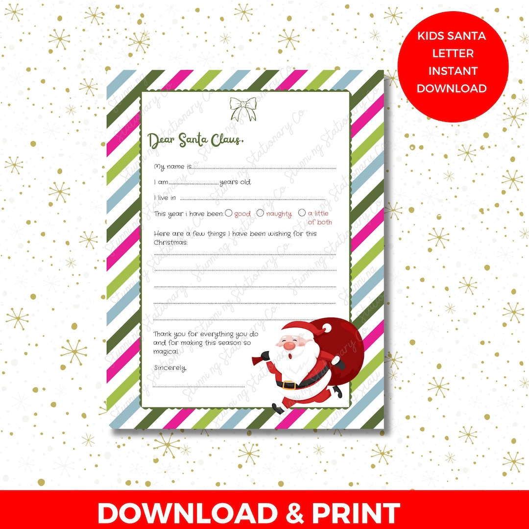 Cute Kids Santa Letter With Bow Digital Download Christmas Kids Fill-in ...