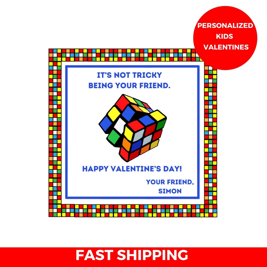 Personalized Kids Rubik's CUBE VALENTINE (pack of 12) Class Valentines ...