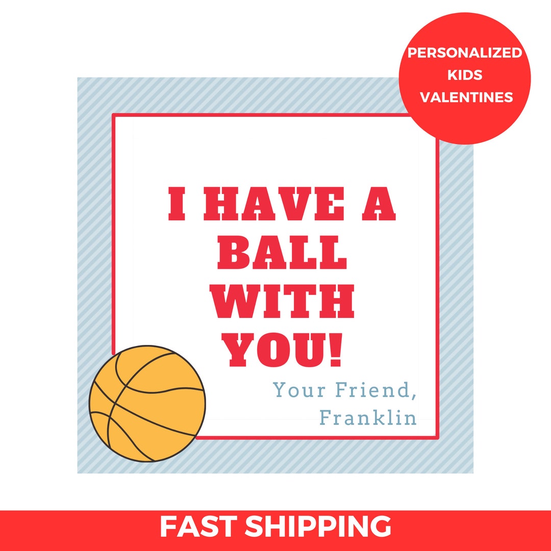 Personalized Kids BASKETBALL VALENTINES - (pack of 12) Class Valentines ...