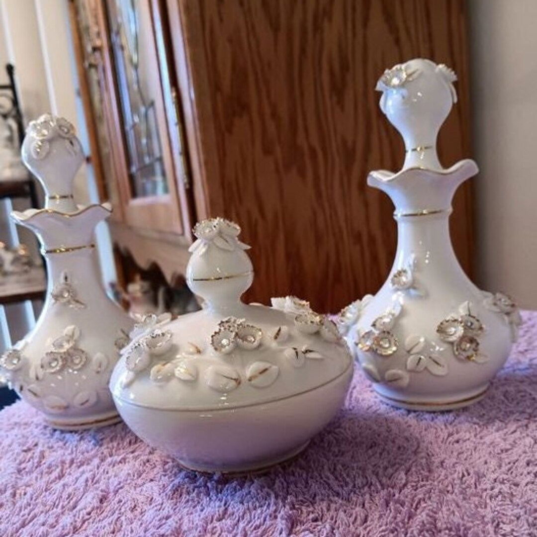 RARE White Lefton Vanity W/rhinestones EUC - Etsy