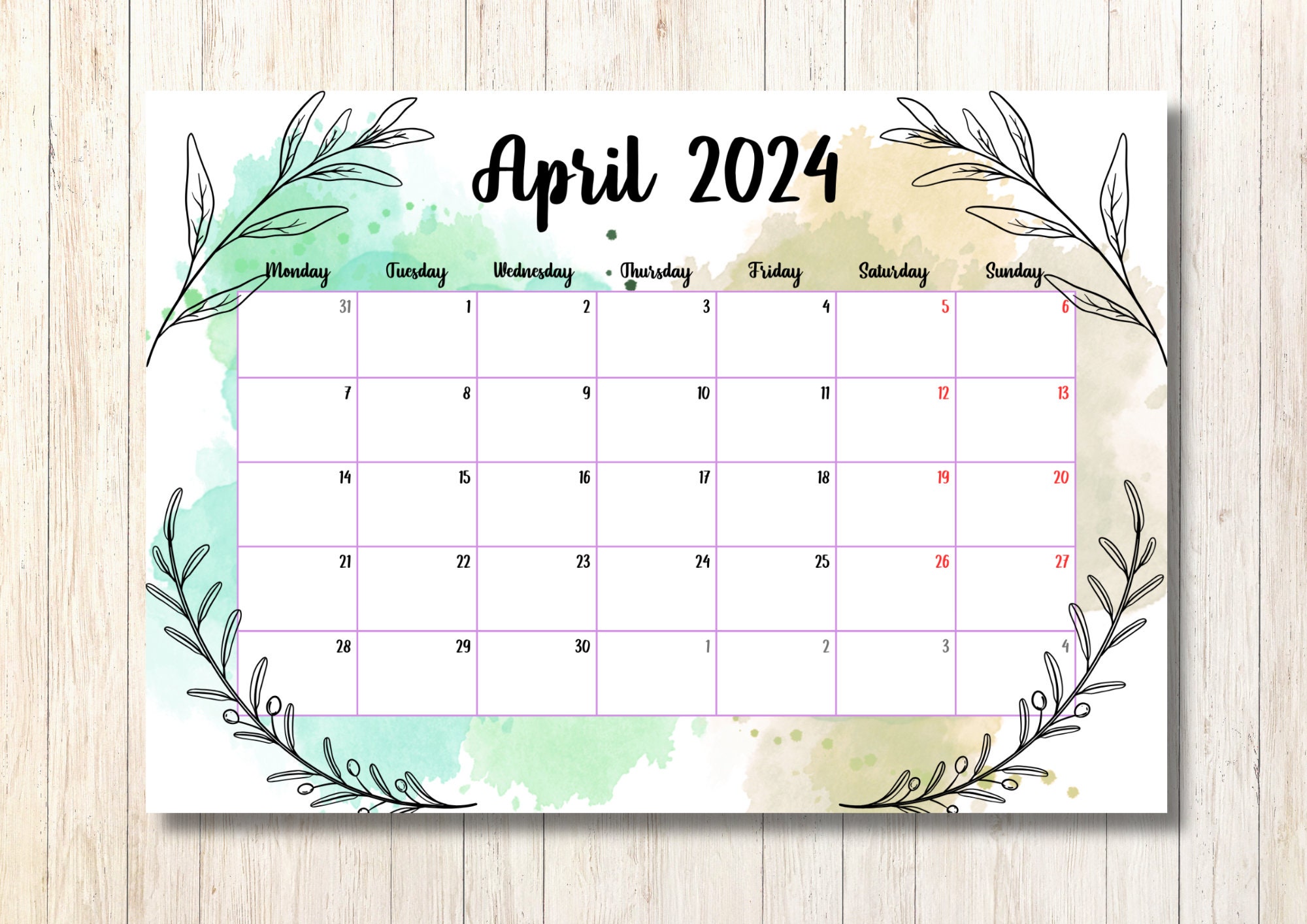 EDITABLE April 2024 Calendar, Floral Spring, Printable Classroom ...