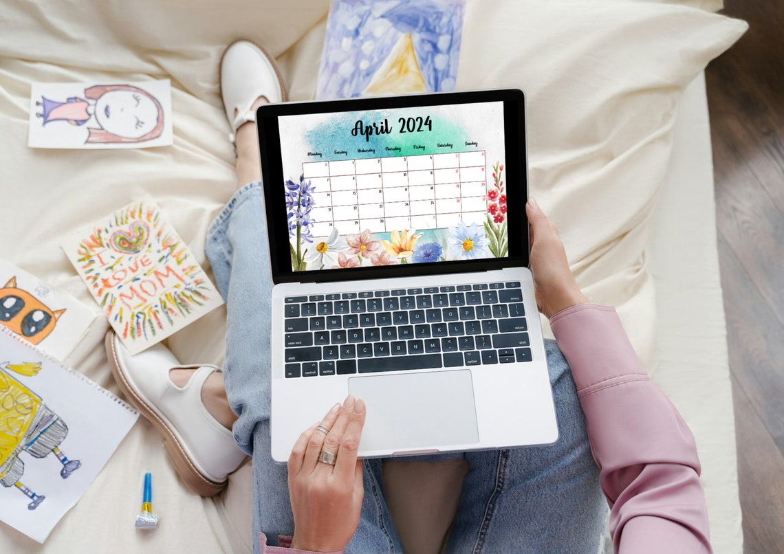 EDITABLE April 2024 Calendar, Floral Spring, Monthly Planner, Kids ...