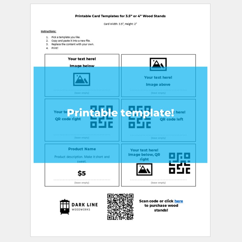 Card, Sign, and Price Tag Template for Wood Stand Dark Line Woodworks ...